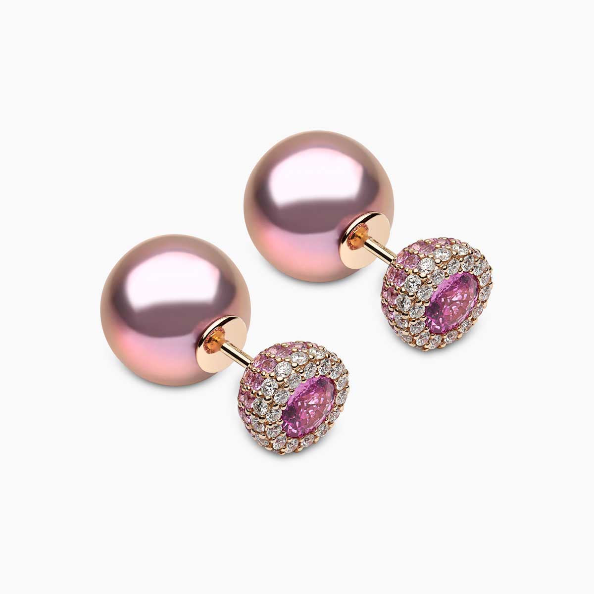 Duet 18K Gold Pink Freshwater Pearl and Diamond Stud Earrings – Yoko London