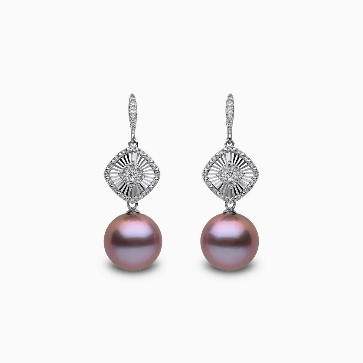 Glitz Pink Pearl and Diamond Mini Halo Drop Earrings | Yoko London