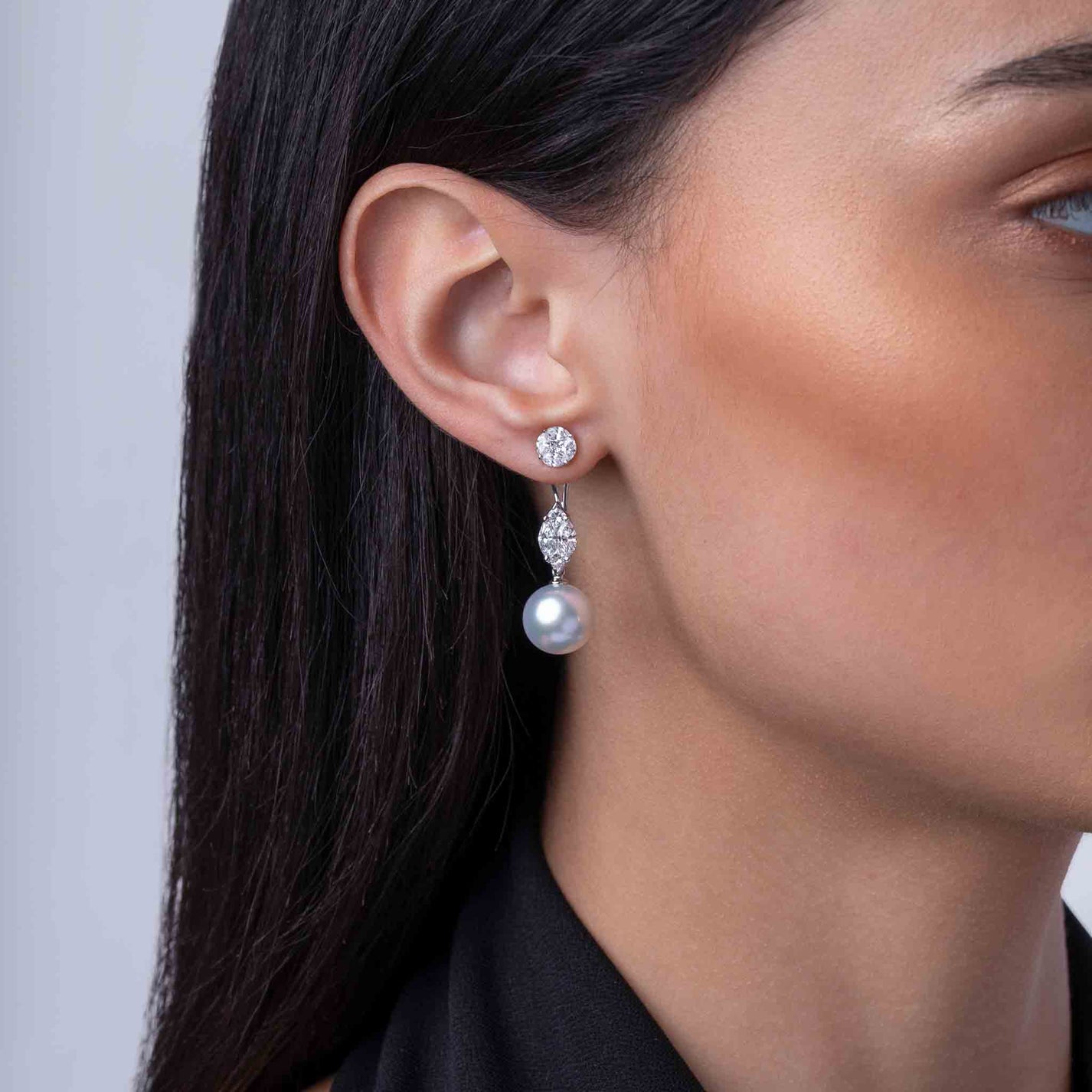 Glitz 18K Gold South Sea Pearl and Diamond Drop Earrings – Yoko London