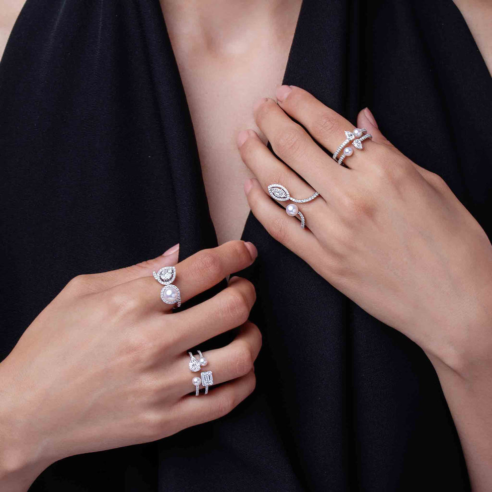 Baby Glitz Akoya Pearl & Diamond Ring | Yoko London