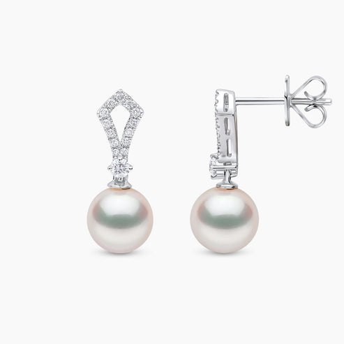 Jazz Akoya Pearl and Round Diamond Earrings | Yoko London