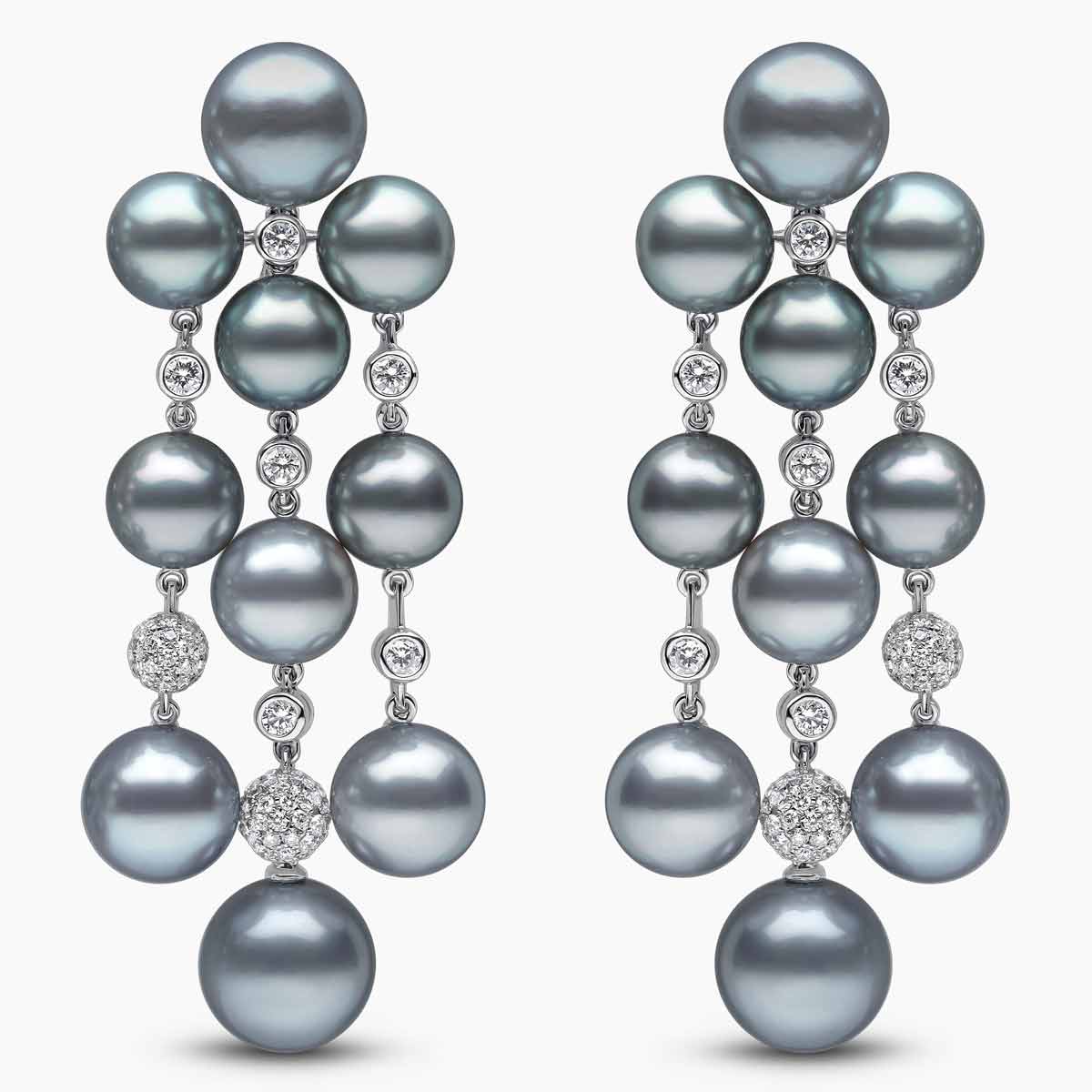 Baroque 18K Gold Azure Blue Pearl & Diamond Earrings | Yoko London