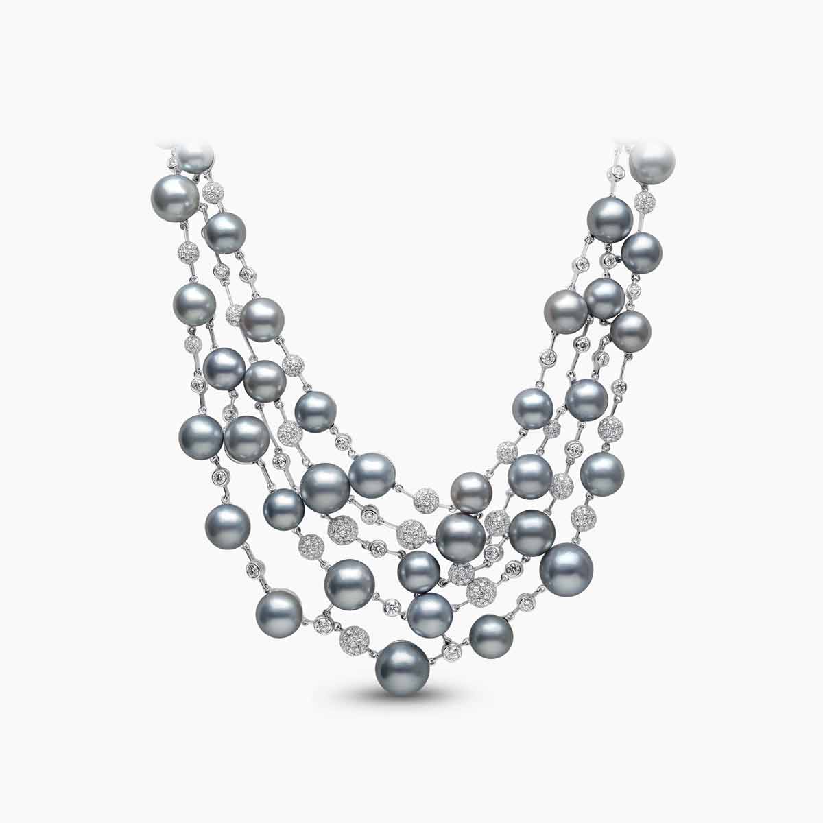 Baroque 18K Gold Azure Blue Pearl & Diamond Necklace | Yoko London