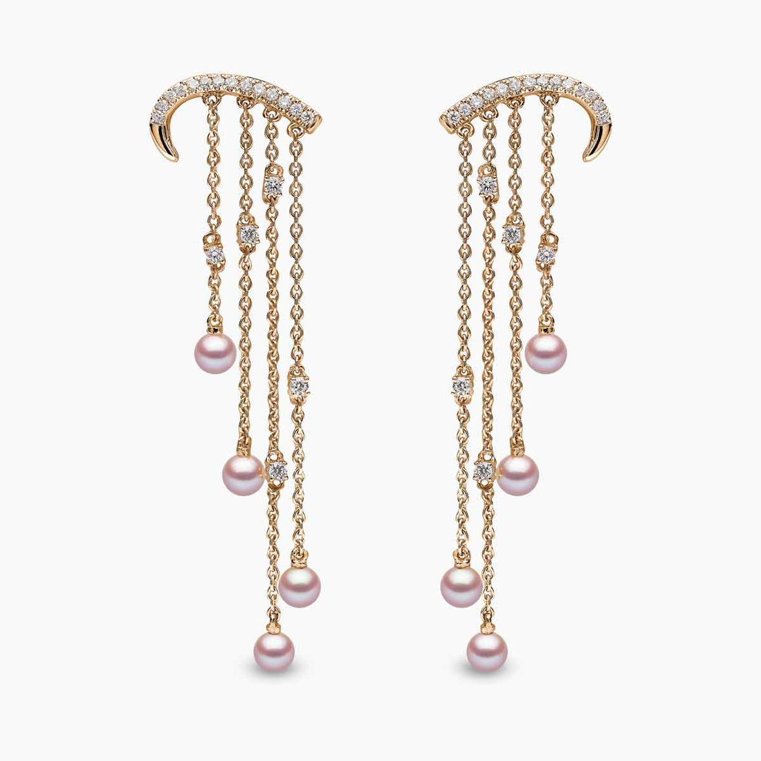 Sleek Pearl & Diamond Arch Chain Drop Earrings | Yoko London