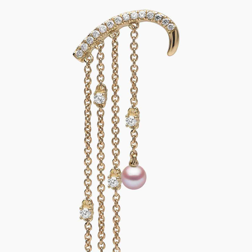Sleek Pearl & Diamond Arch Chain Drop Earrings | Yoko London