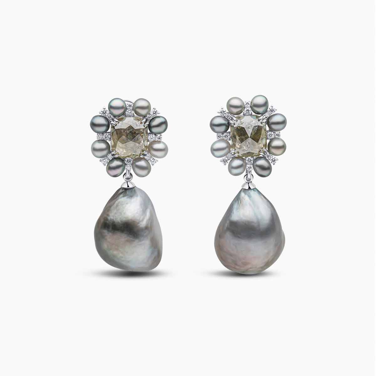 Baroque Pearl & Diamond Drop Earrings | Yoko London