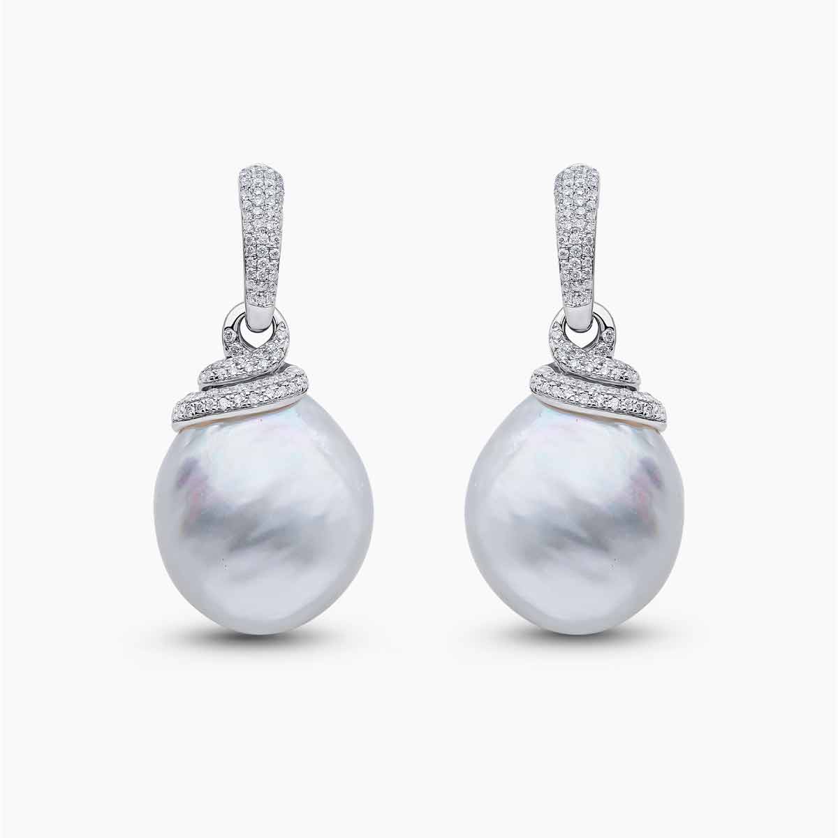 Baroque Pearl & Diamond Drop Earrings | Yoko London