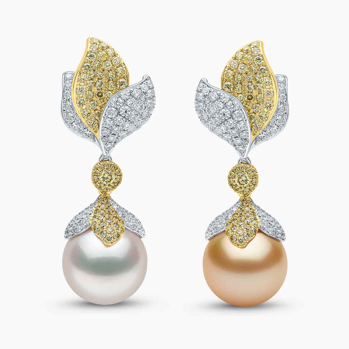 Sunrise Pearl Clover Leaf Diamond Drop Earrings | Yoko London